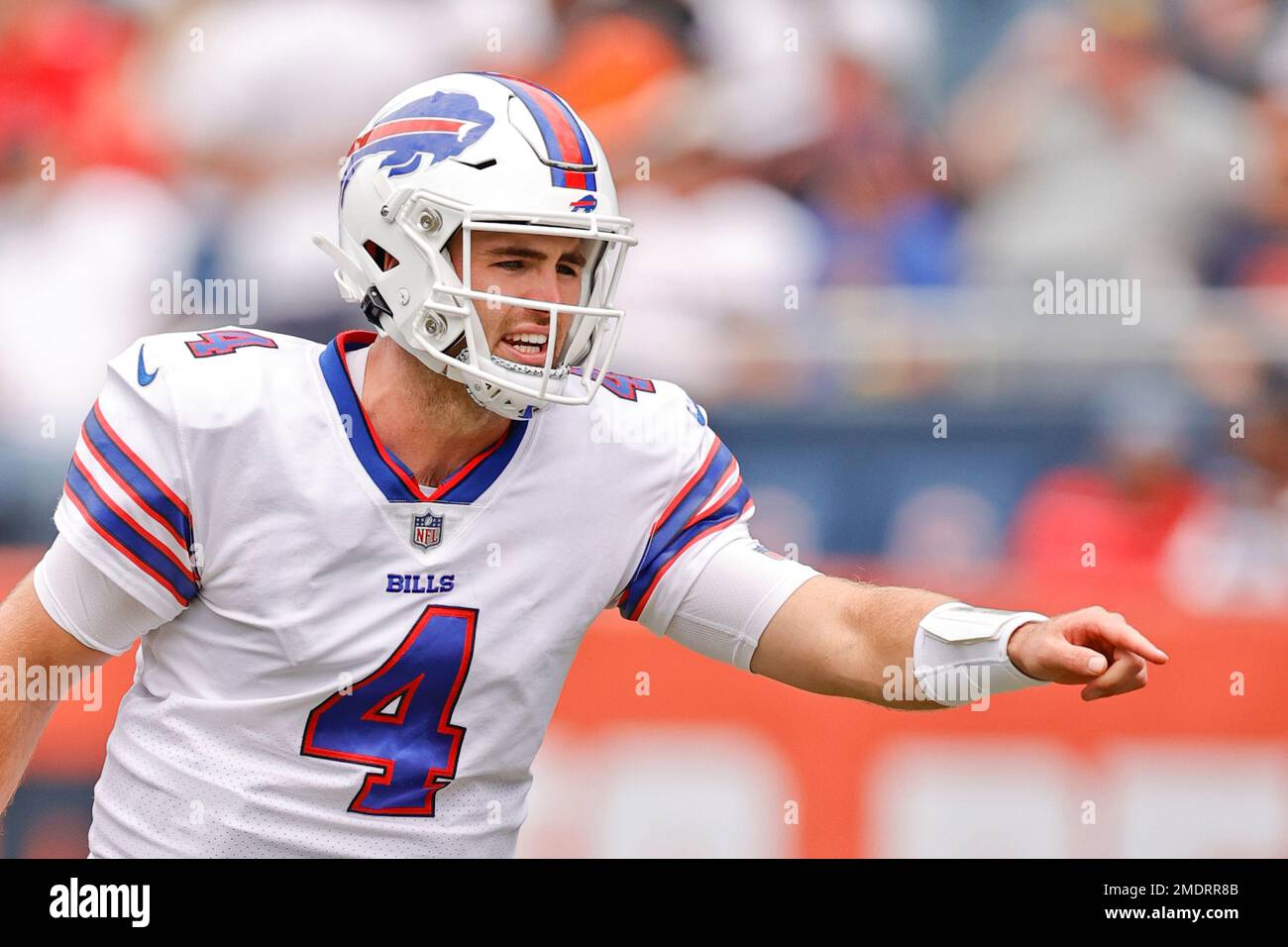 Buffalo Bills quarterback Jake Fromm (4) directs his team against the ...