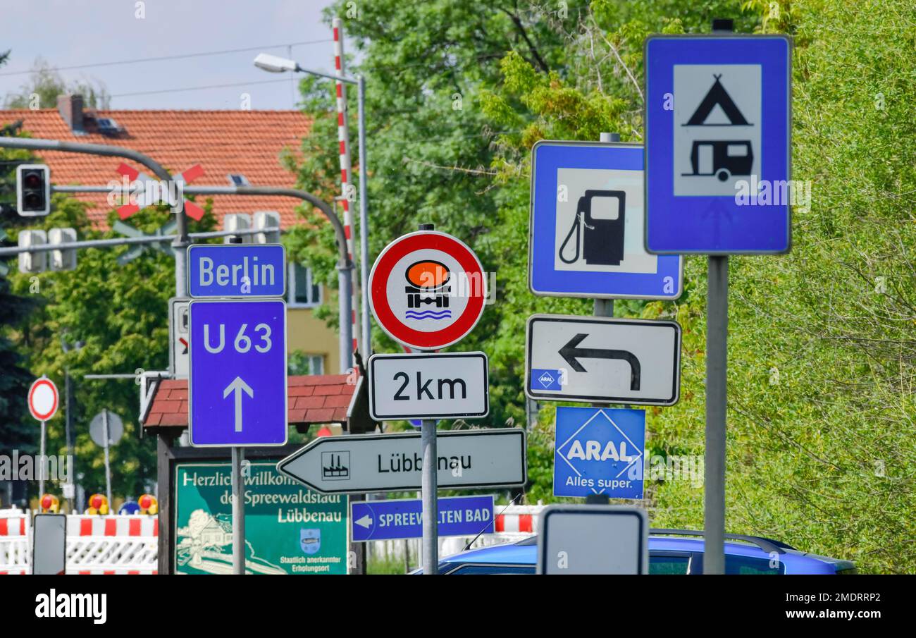 Forest of traffic signs, Luebbenau, Brandenburg, Germany Stock Photo ...