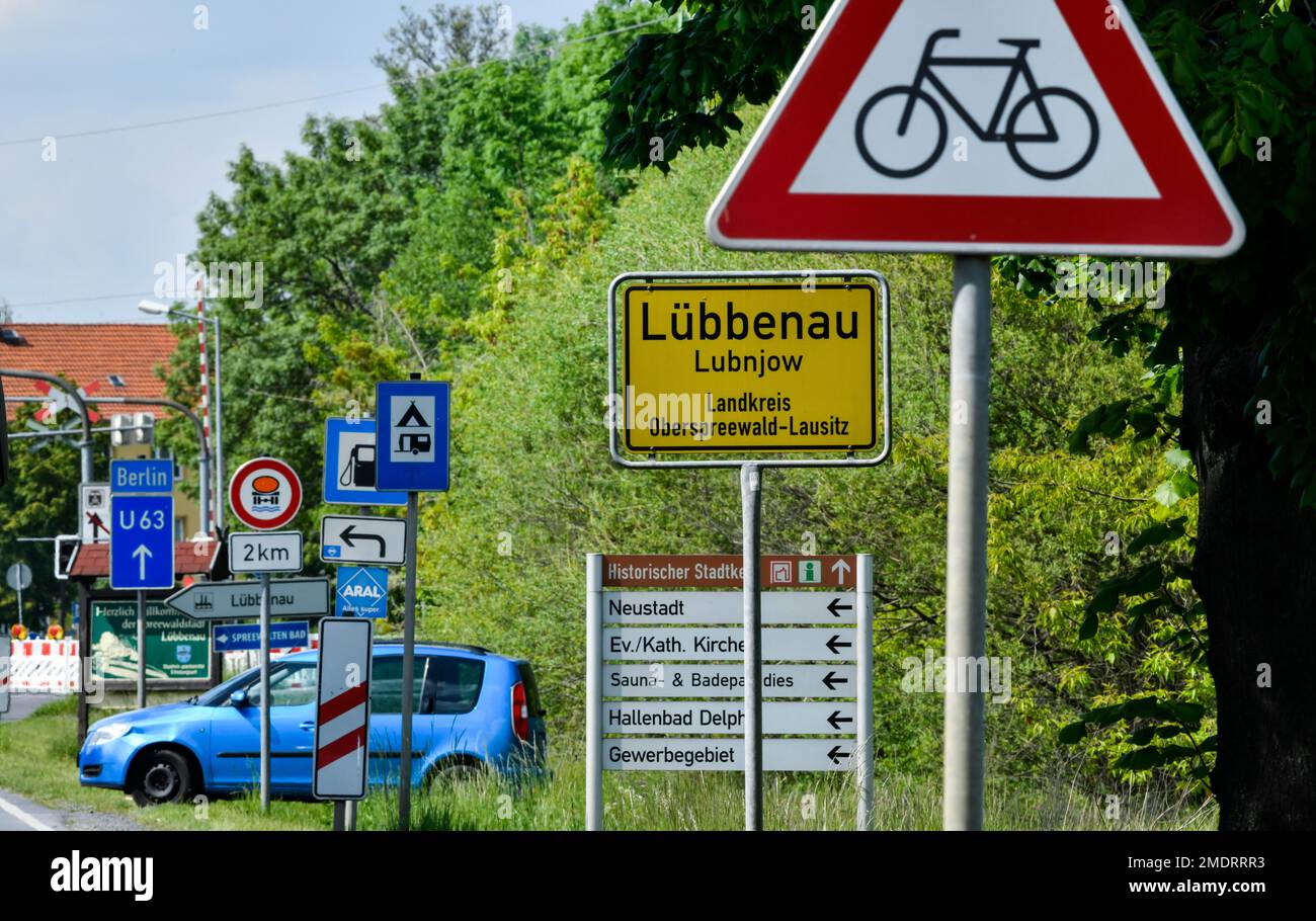 Forest of traffic signs, Luebbenau, Brandenburg, Germany Stock Photo ...