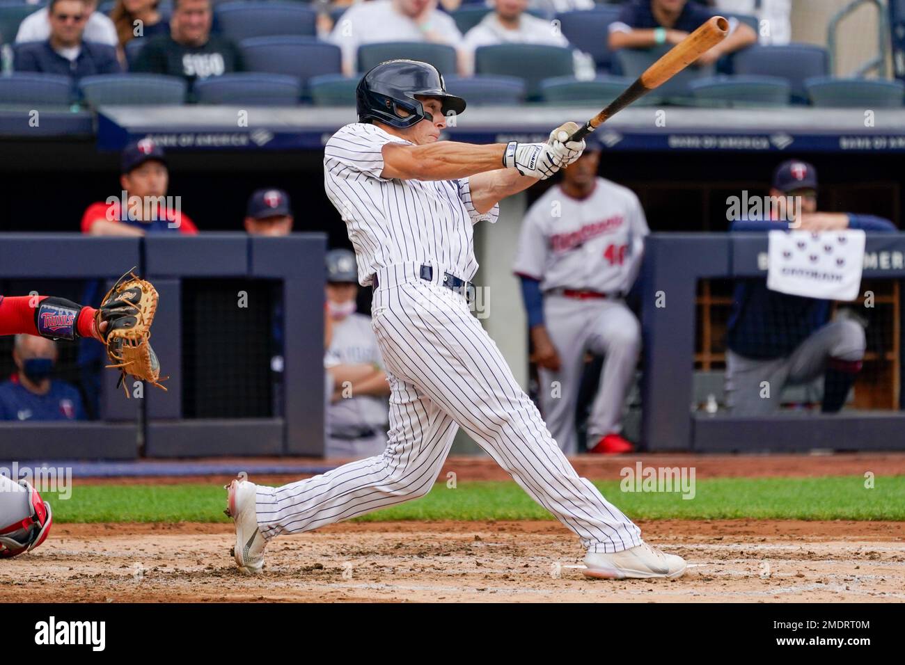 New York Yankees' Andrew Velazquez bats in the fourth inning of a ...