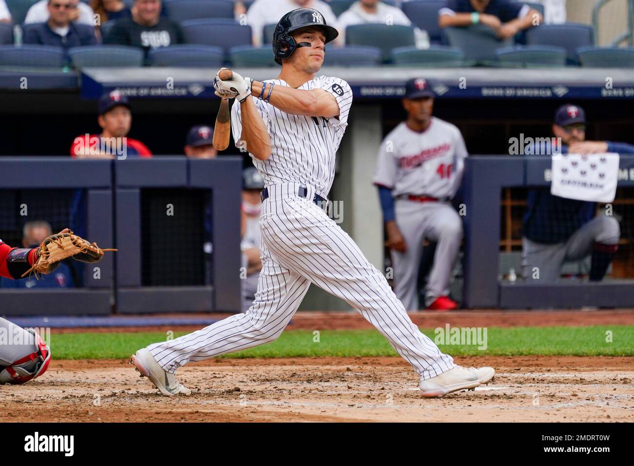 New York Yankees' Andrew Velazquez bats in the fourth inning of a ...