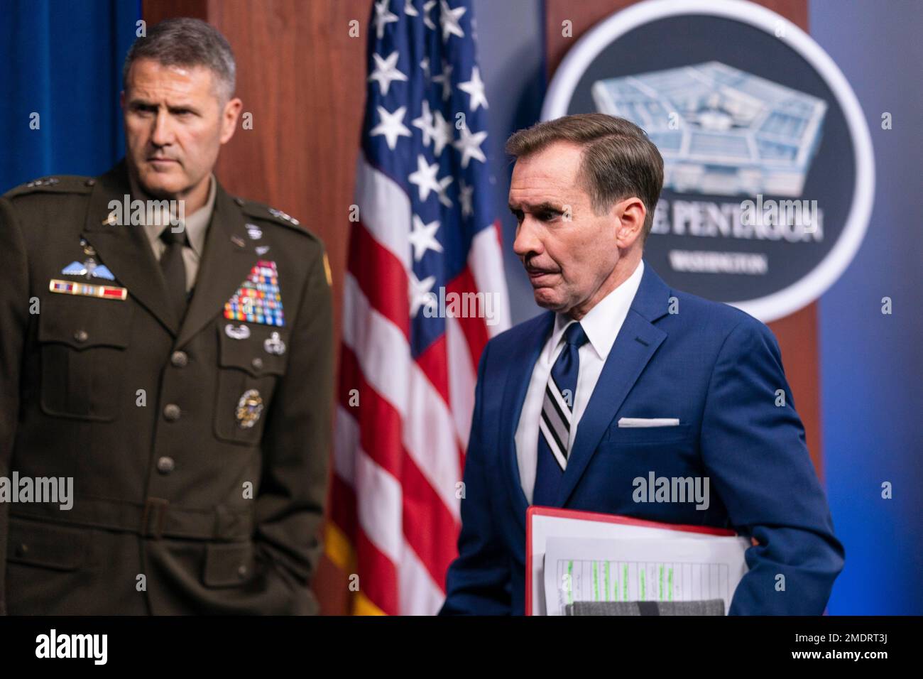 Pentagon spokesman John Kirby with U.S. Army Maj. Gen. William Taylor ...