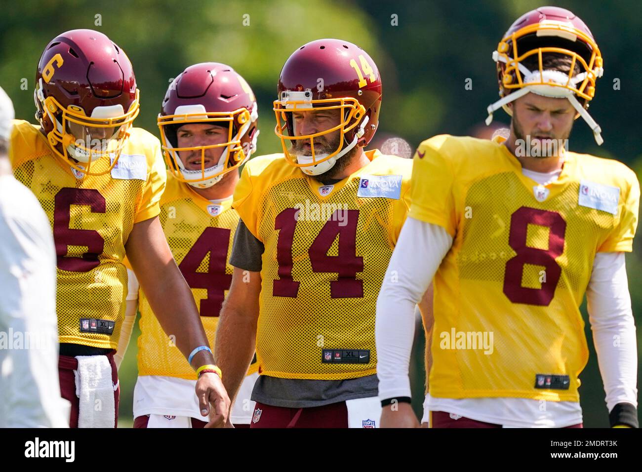 Washington Football Team quarterbacks Steven Montez, from left, Taylor ...