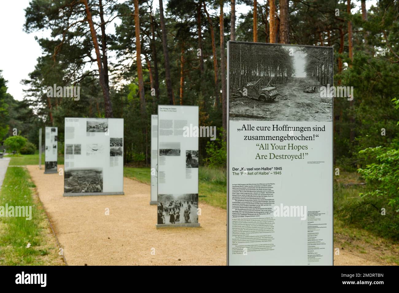 Information panels, Kesselschlacht near Halbe, Brandenburg, Germany ...