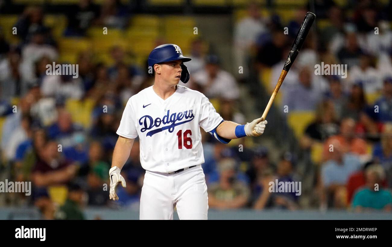 Los Angeles Dodgers' Will Smith hits during a baseball game against the ...