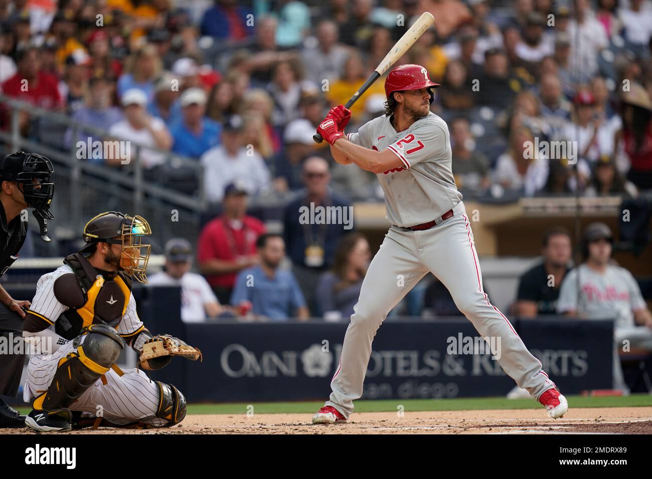 Philadelphia Phillies' Aaron Nola, right bats as his brother, San Diego ...