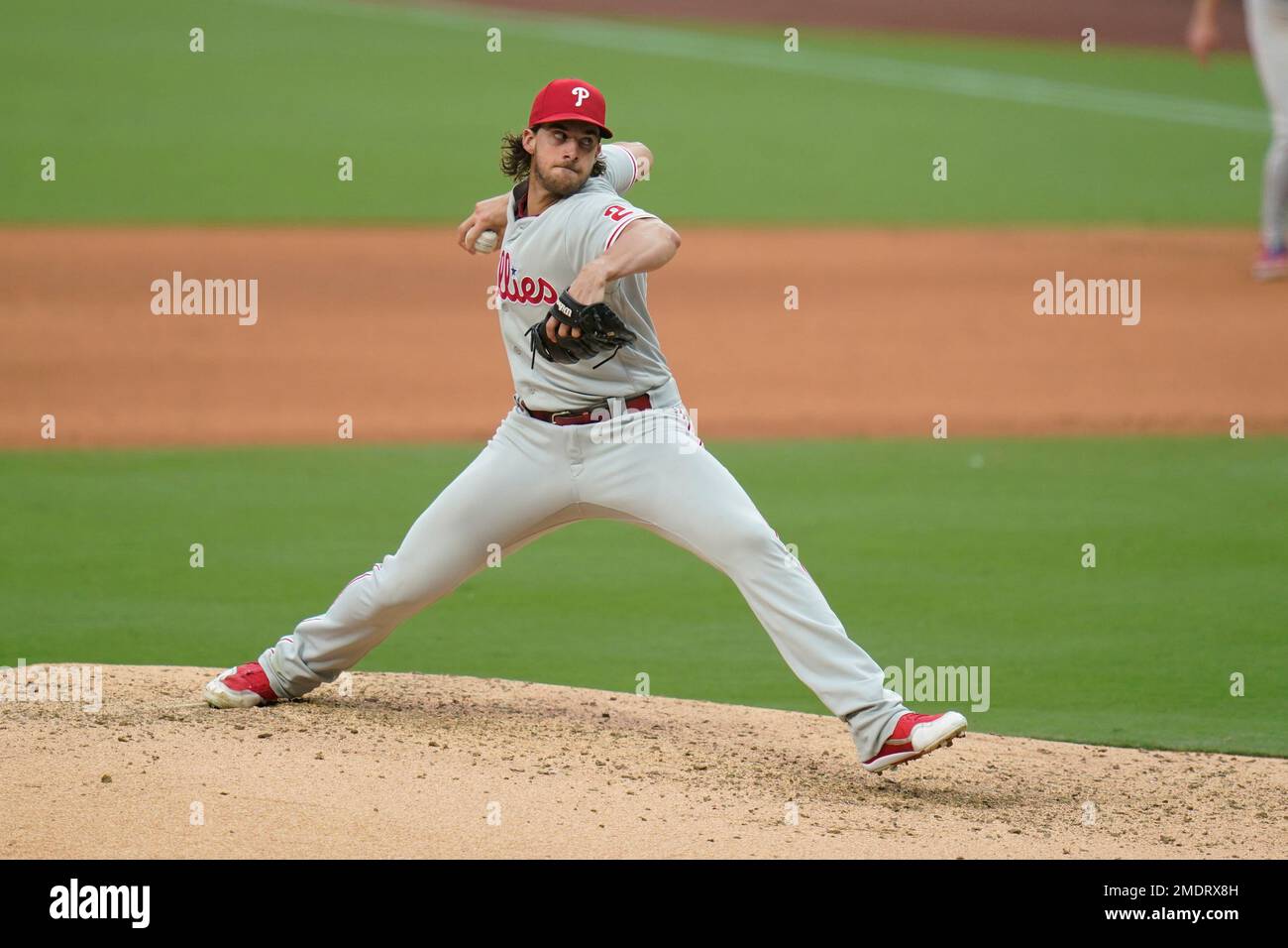 Philadelphia Phillies starting pitcher Aaron Nola works against a San ...