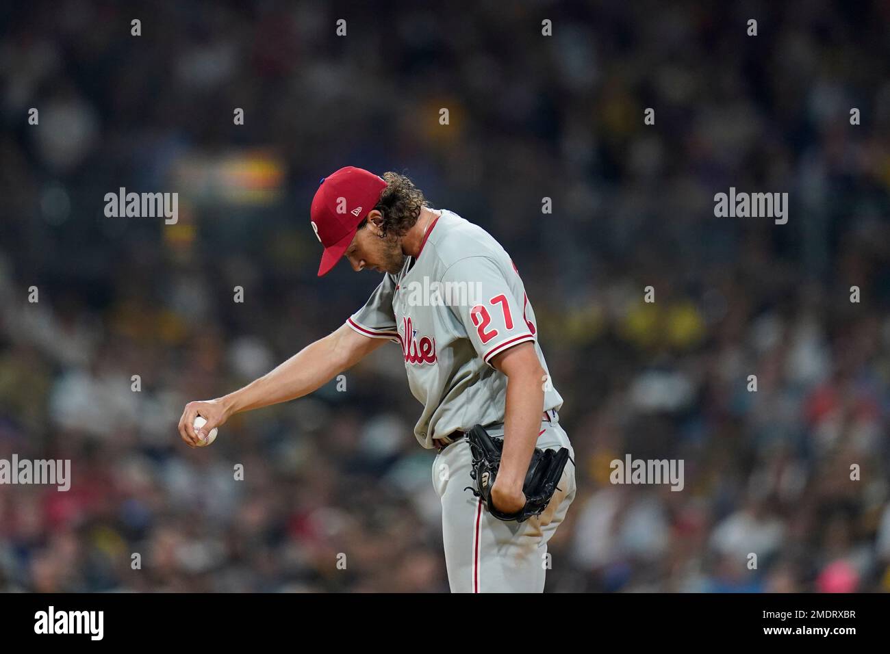Philadelphia Phillies starting pitcher Aaron Nola of a baseball game ...