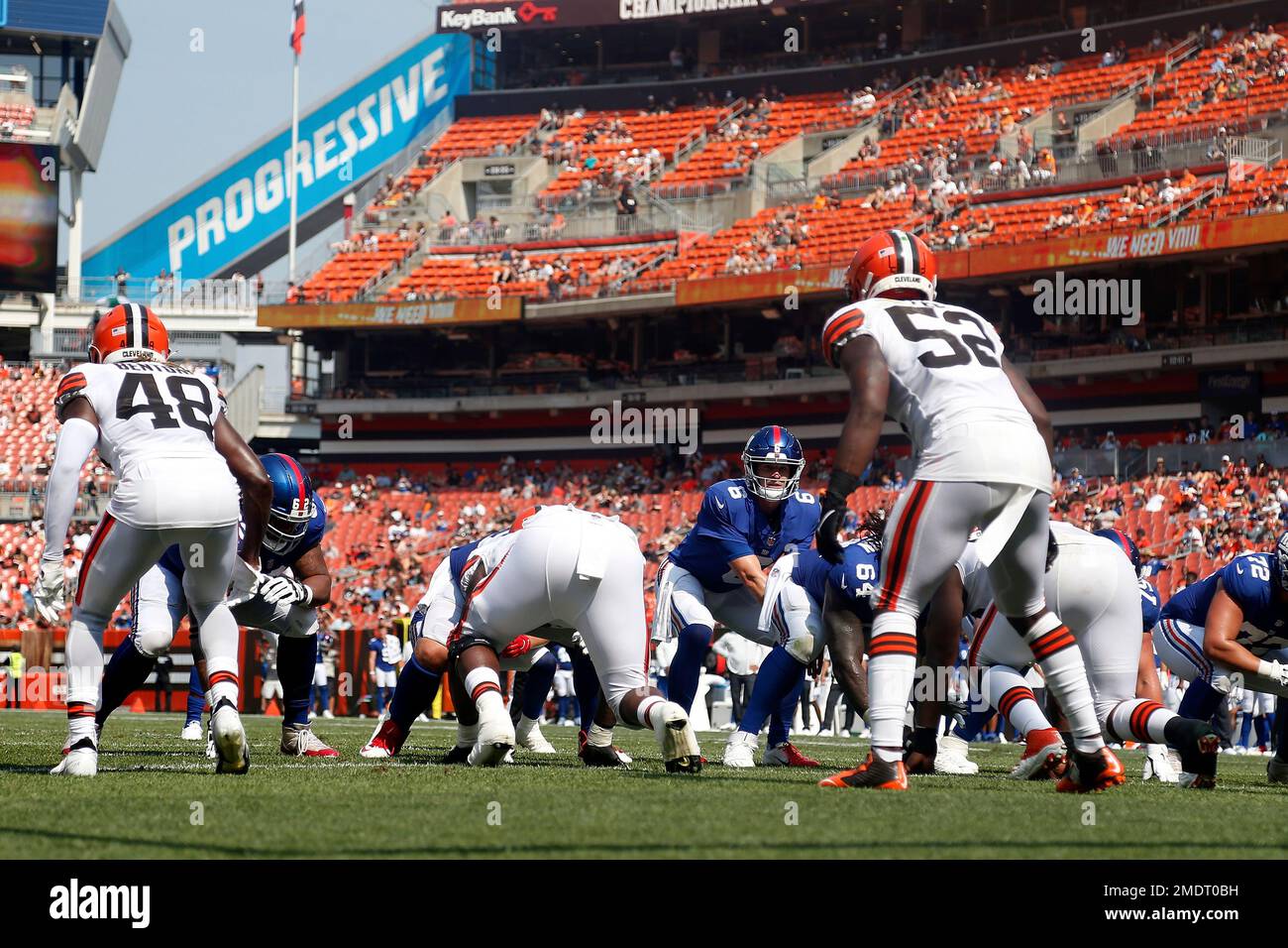 New York Giants quarterback Brian Lewerke (6) lines up for a play ...