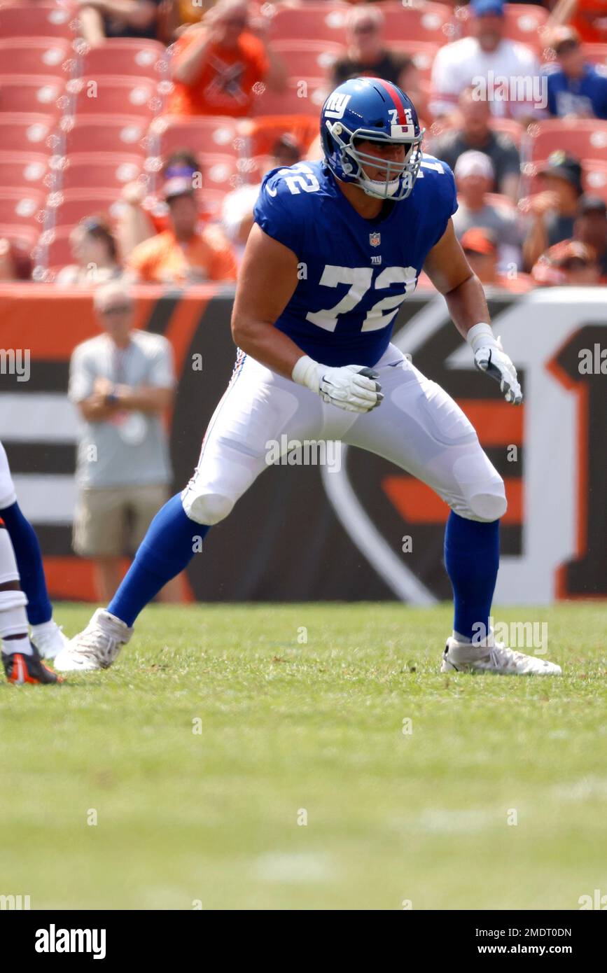 New York Giants offensive tackle Jackson Barton (72) looks to block during an NFL football game ...