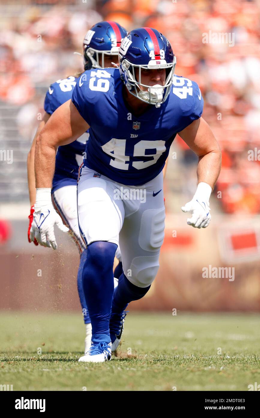 New York Giants linebacker Carter Coughlin (49) runs off of the line of ...