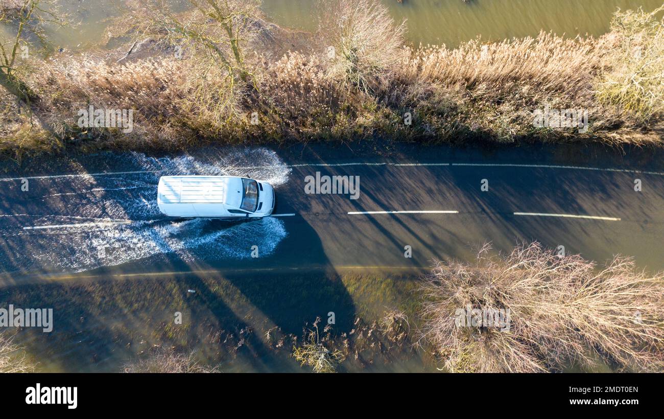 Picture dated January 20th shows drivers on the flooded and icy A1101 ...