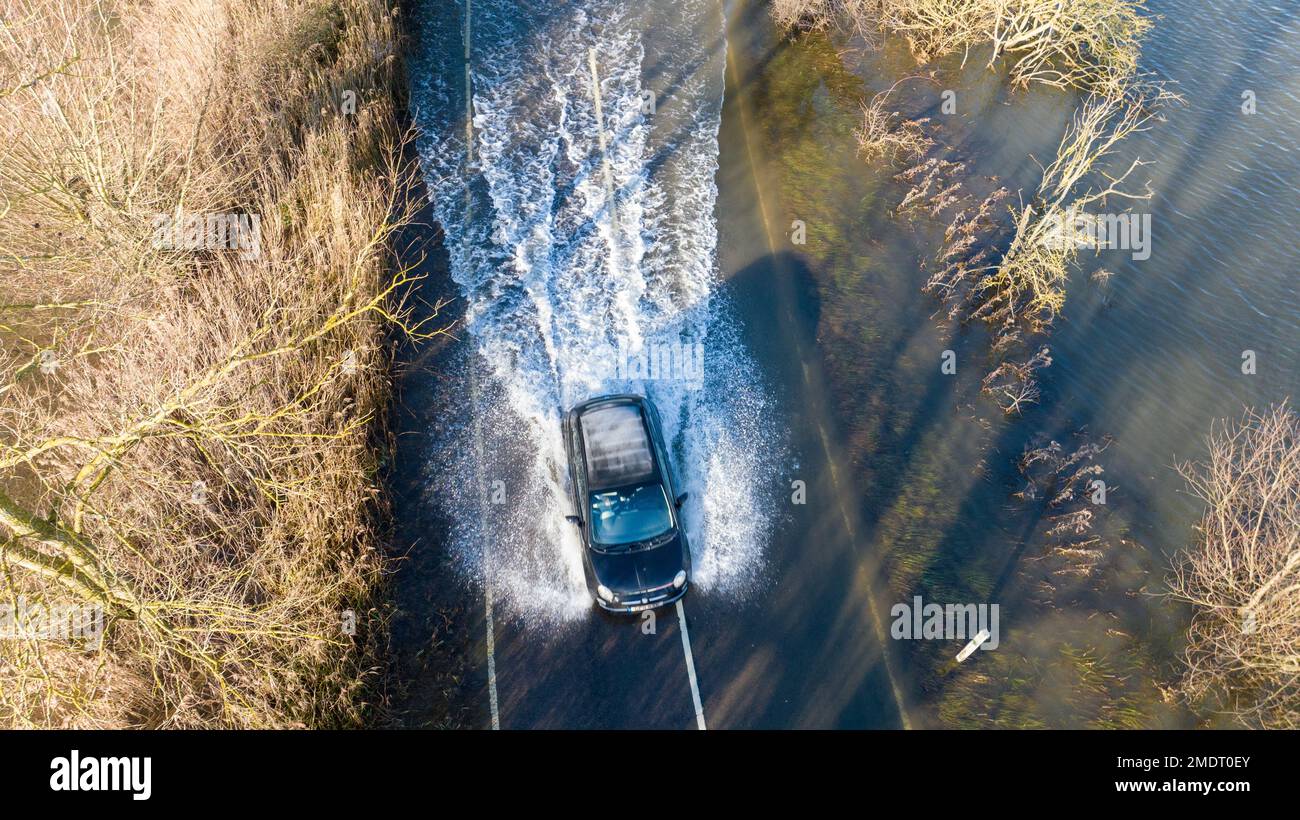 Picture dated January 20th shows drivers on the flooded and icy A1101 ...