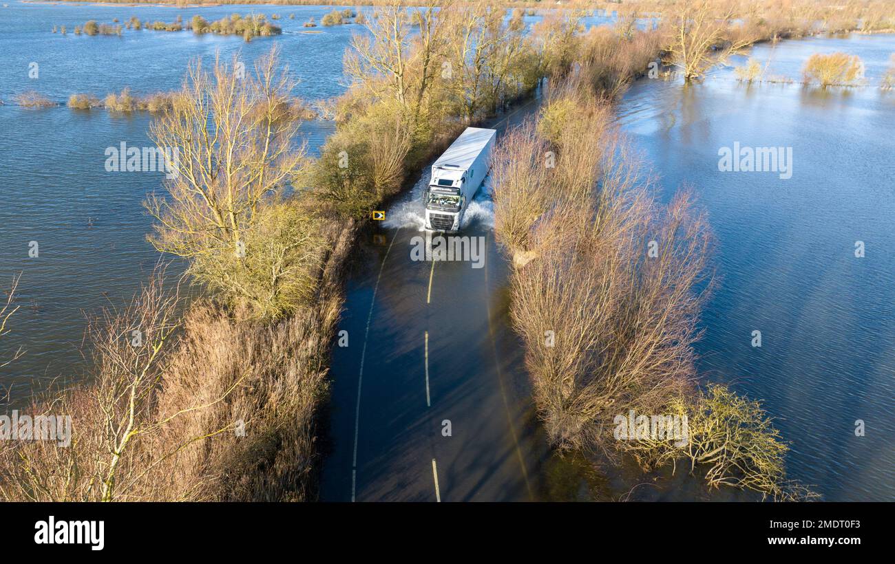 Picture dated January 20th shows drivers on the flooded and icy A1101 ...