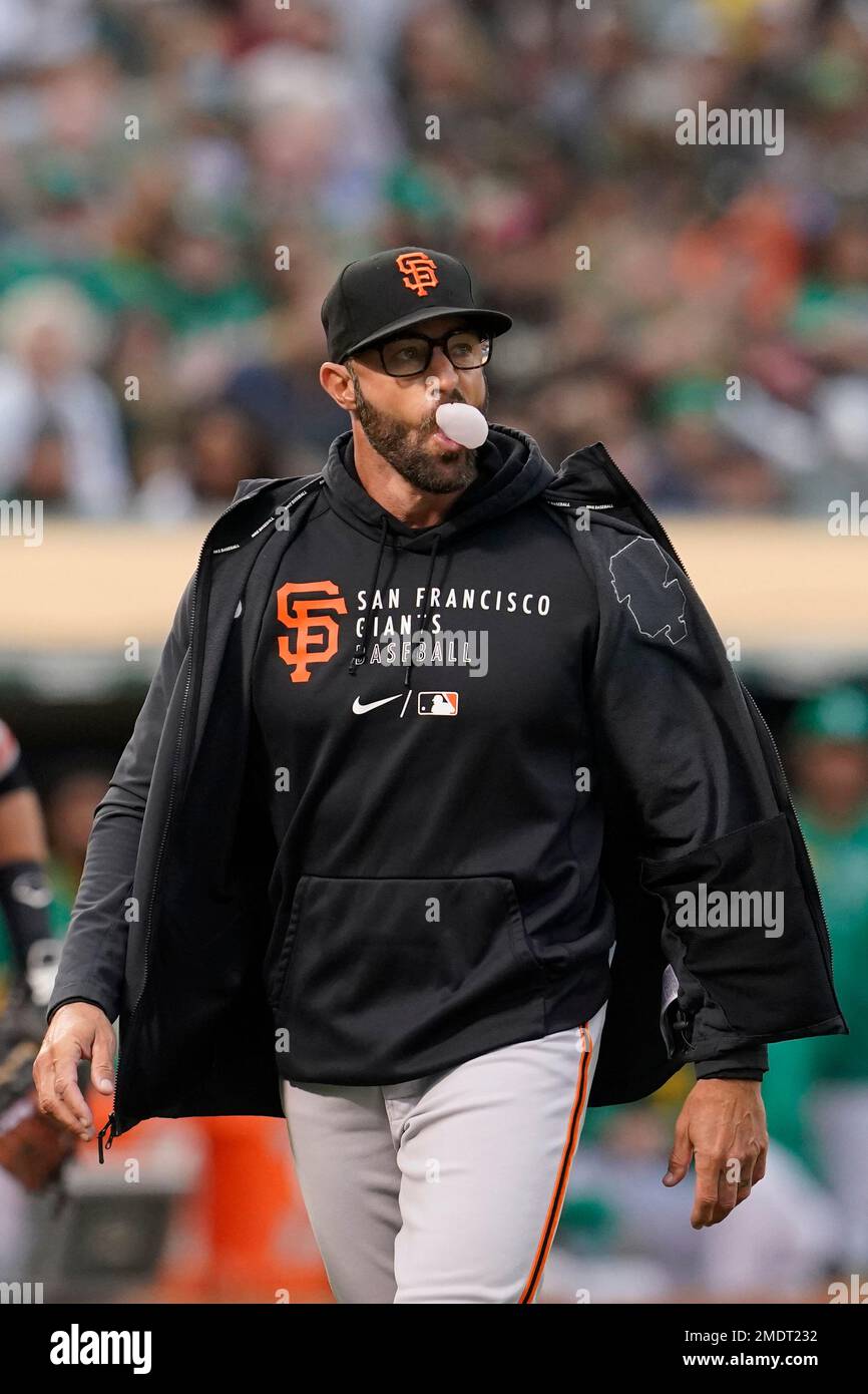 San Francisco Giants manager Gabe Kapler walks off the field during the ...