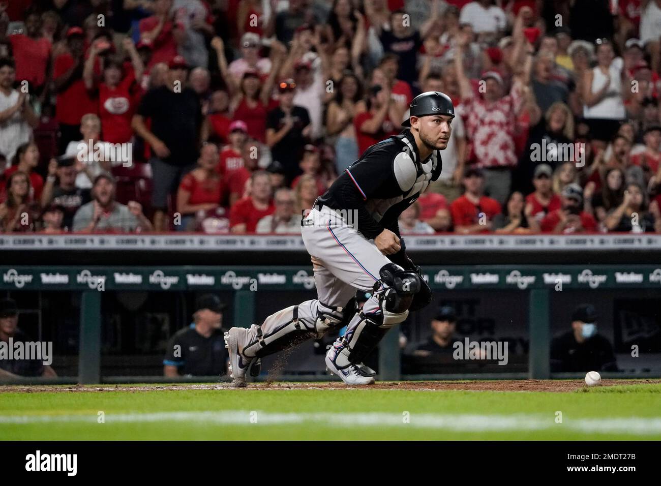 Miami Marlins catcher Alex Jackson (23) stands at home plate during the ...