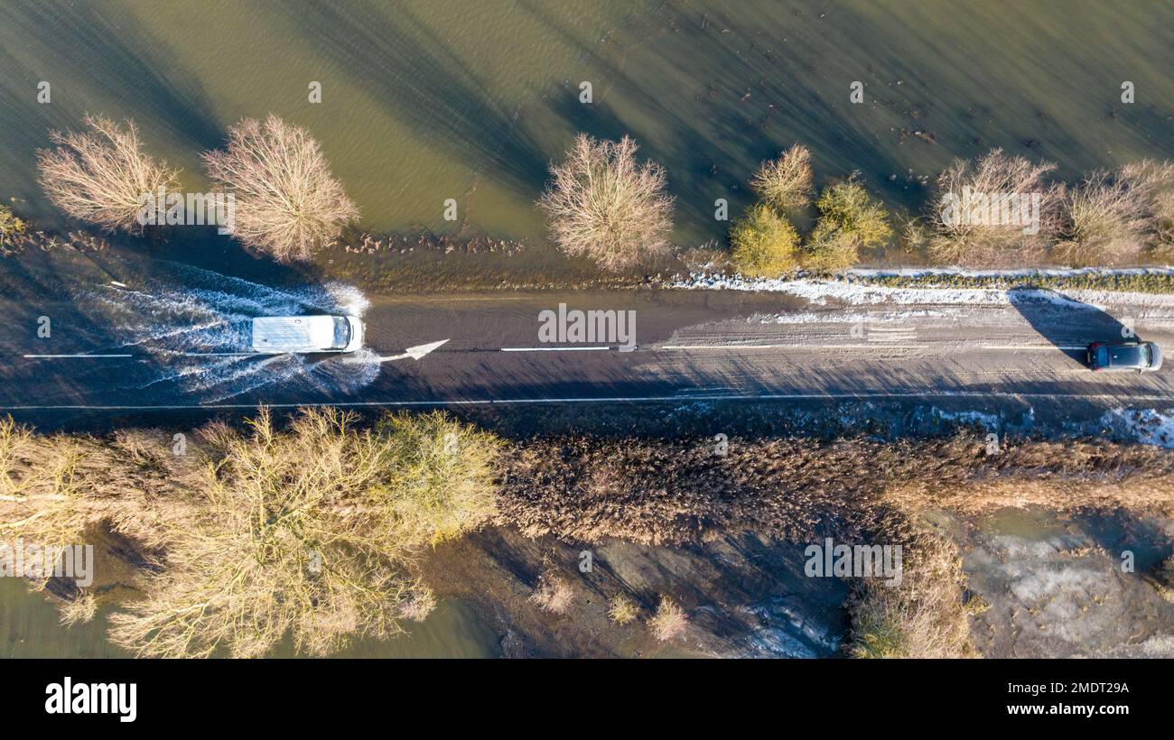 Picture dated January 20th shows drivers on the flooded and icy A1101 ...