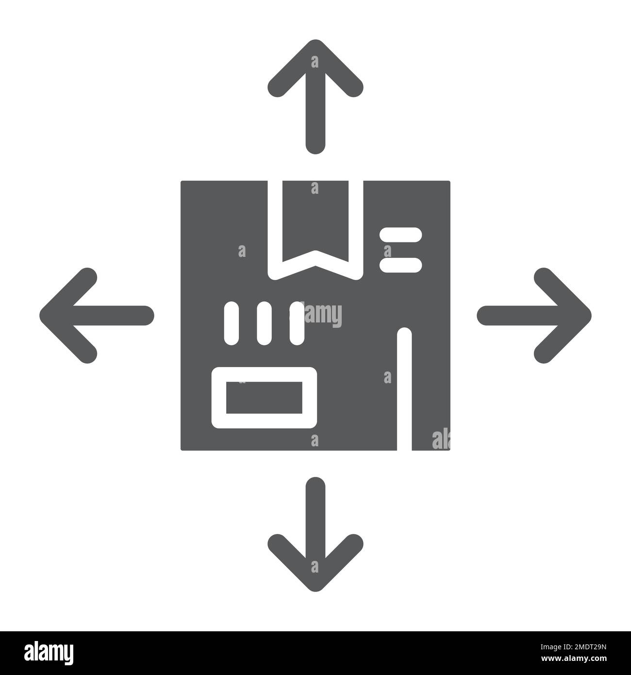 Distribution glyph icon, logistics and package, box with arrows sign ...