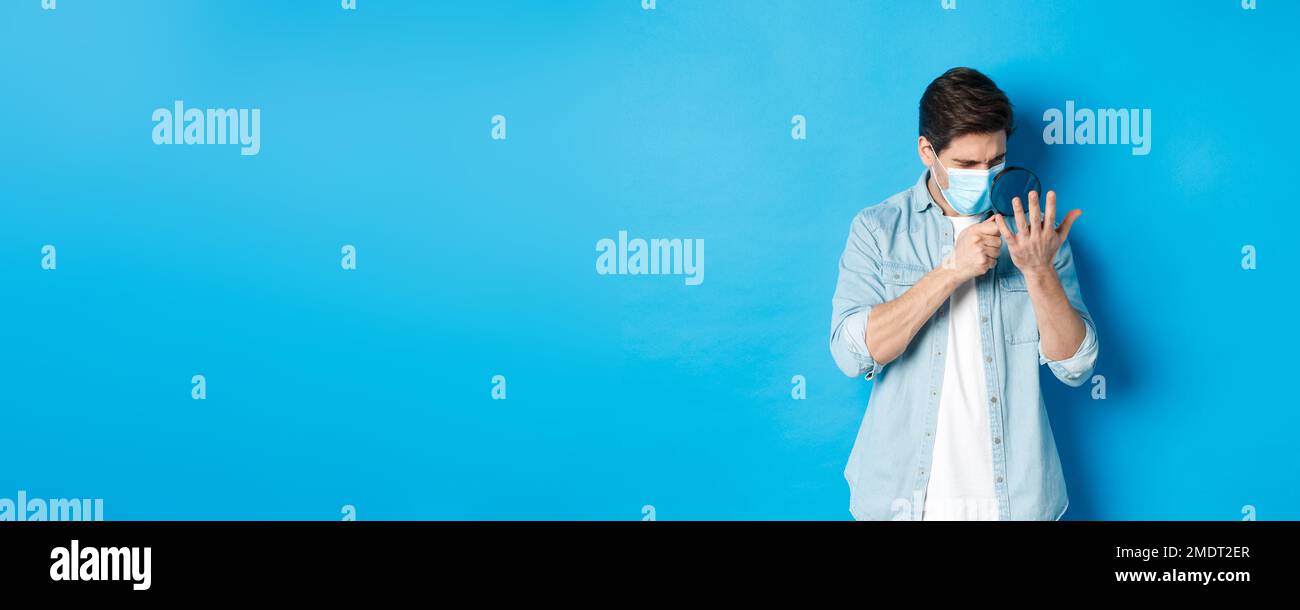 Concept of coronavirus, social distancing and pandemic. Man in medical ...