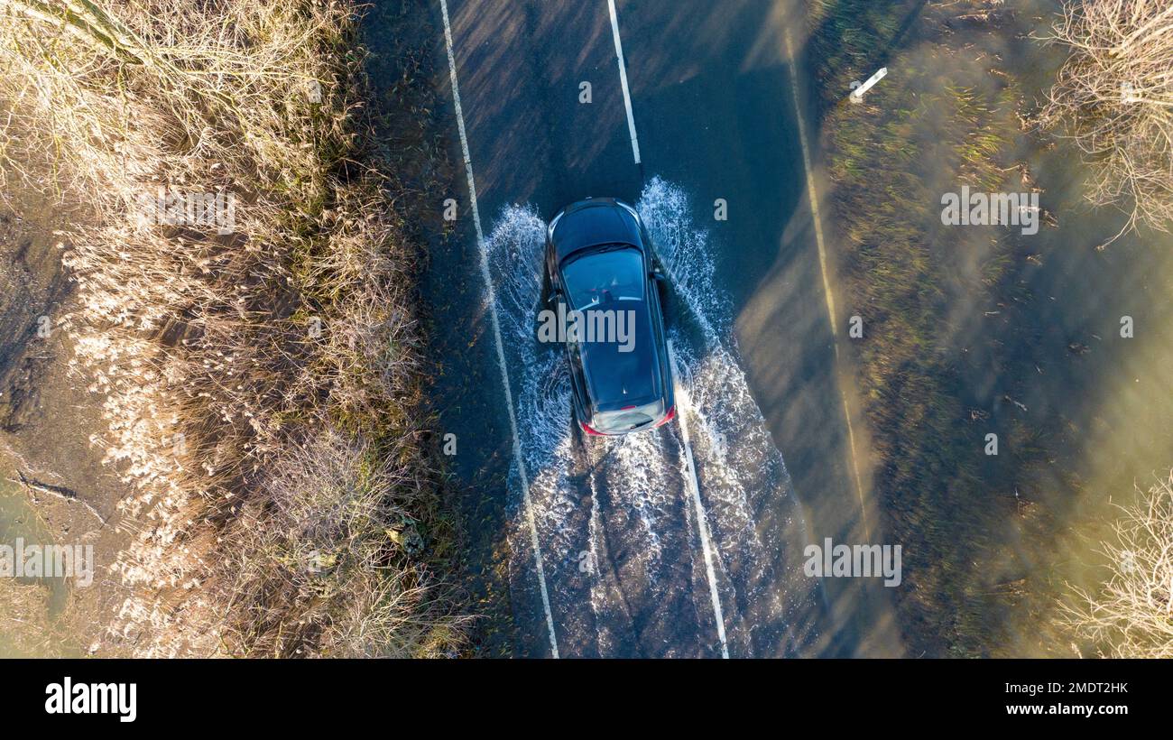 Picture dated January 20th shows drivers on the flooded and icy A1101 ...