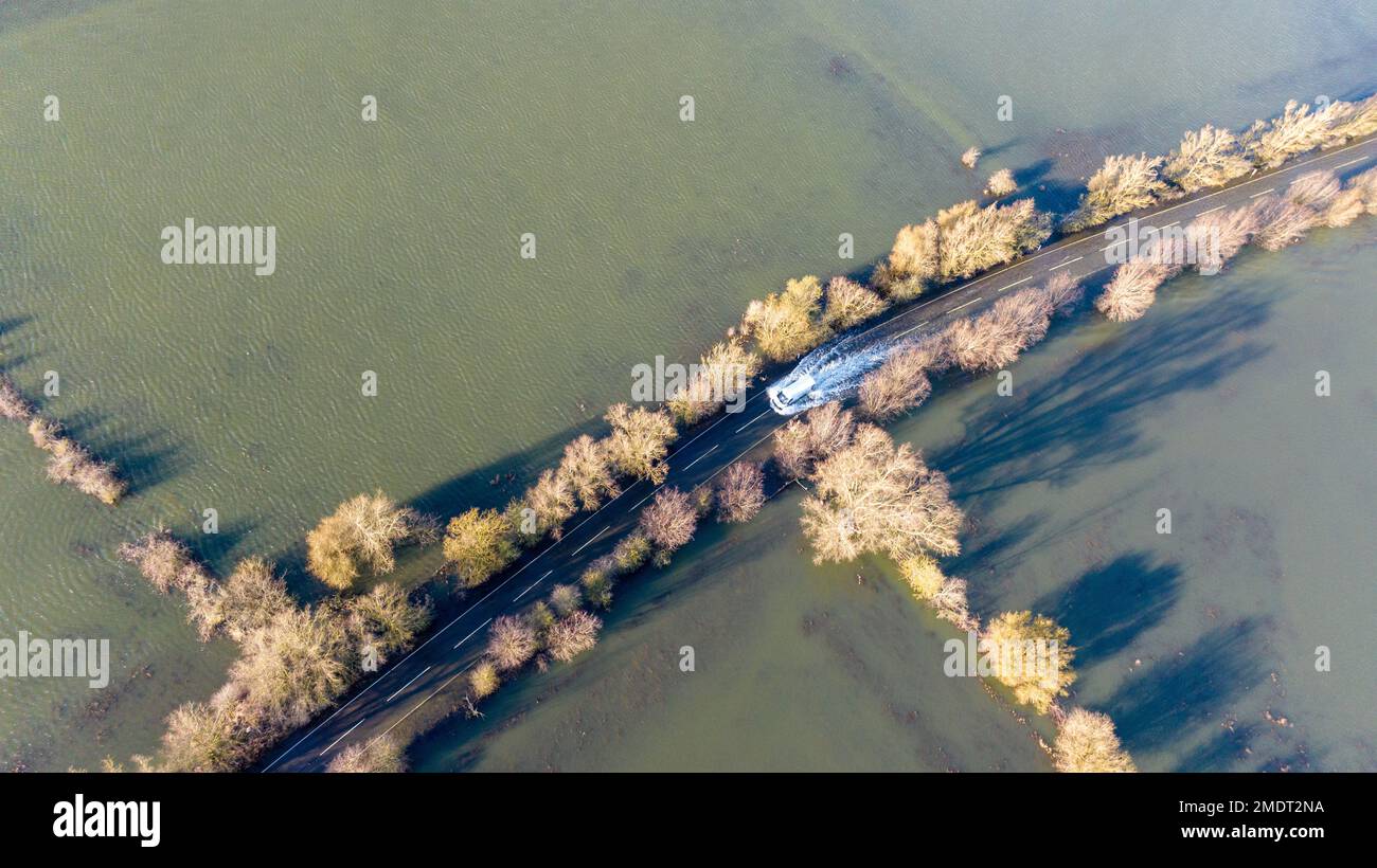 Picture dated January 20th shows drivers on the flooded and icy A1101 ...