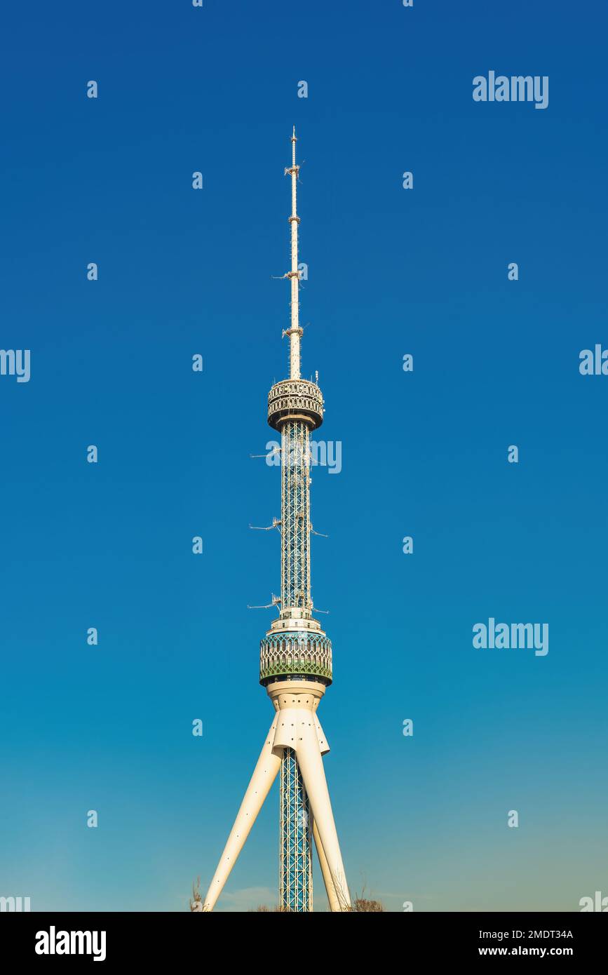 Tashkent Television Tower, Uzbekistan on a blue sky background Stock ...