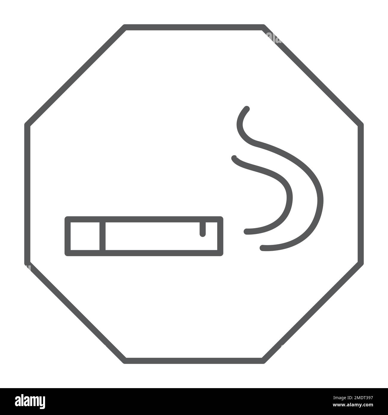 Smoking area thin line icon, smoke and cigar, cigarette sign, vector graphics, a linear pattern ...