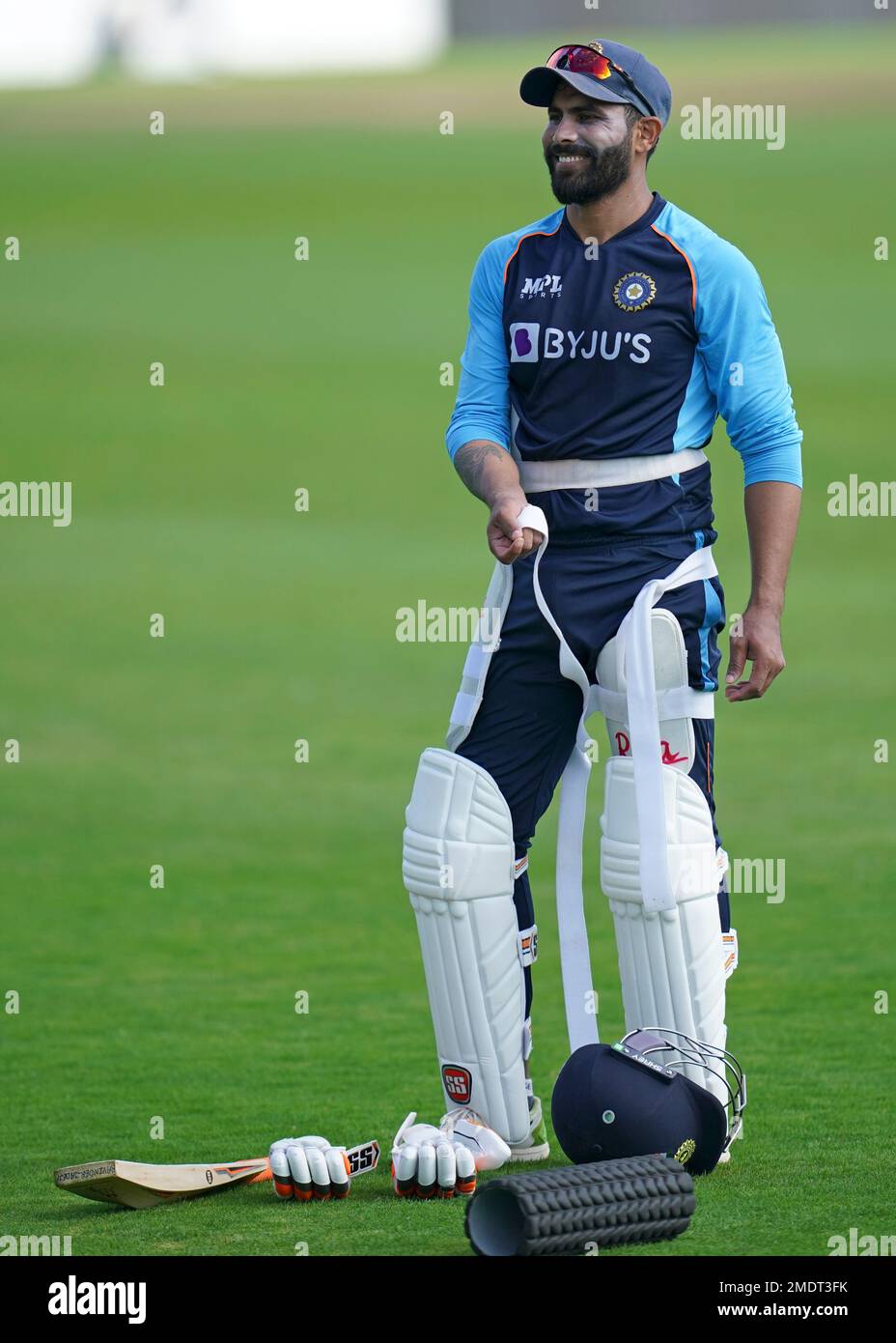 India's Ravindra Jadeja prepares to bat during a nets session at ...