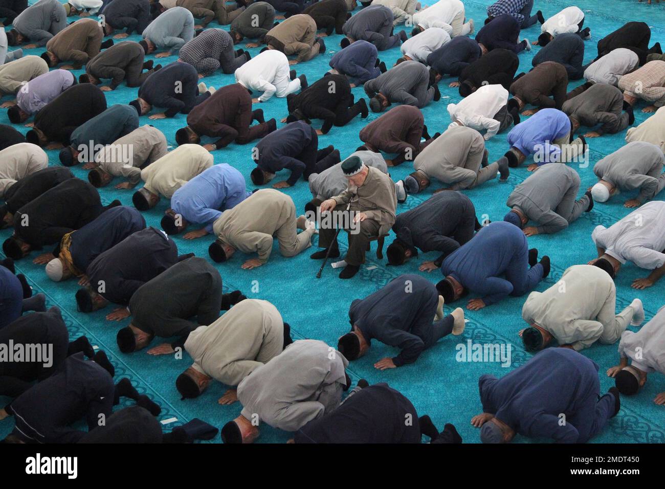 Chechen people attend prayer at the new mosque named after the first ...