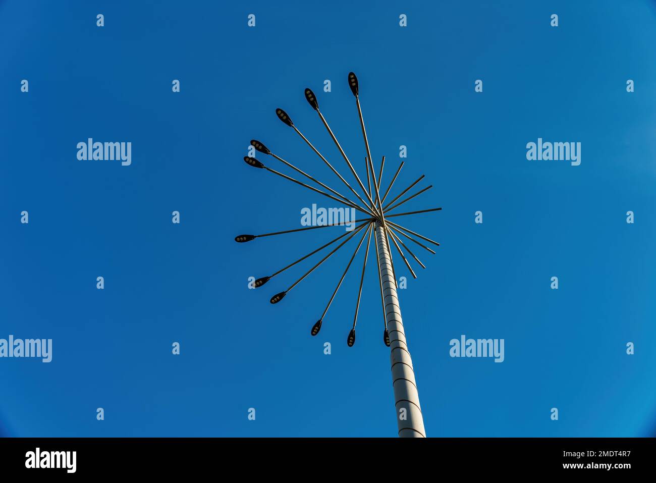 Pillar with modern LED lantern against the blue sky Stock Photo - Alamy