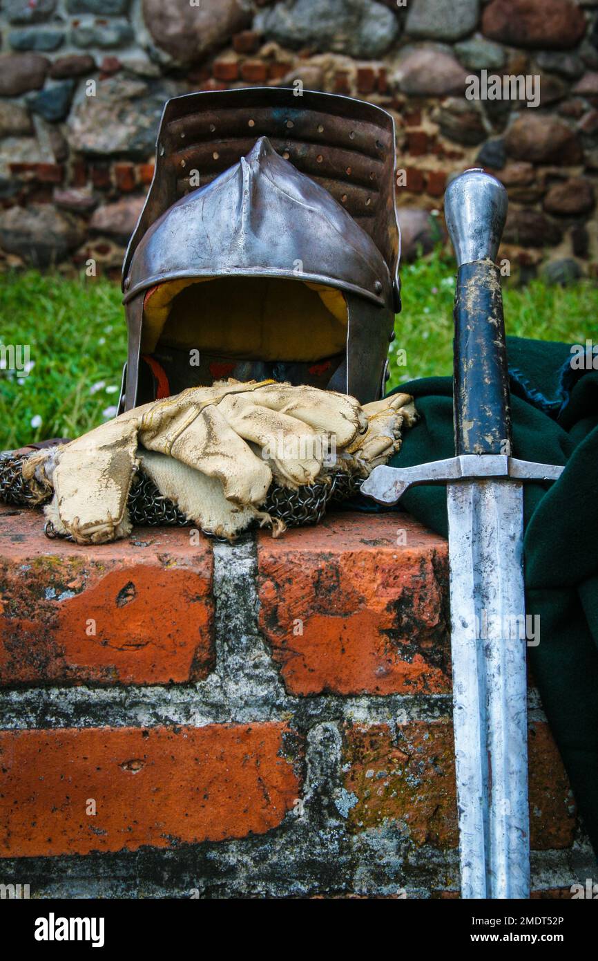 Medieval armour helmet sword red hi-res stock photography and images ...