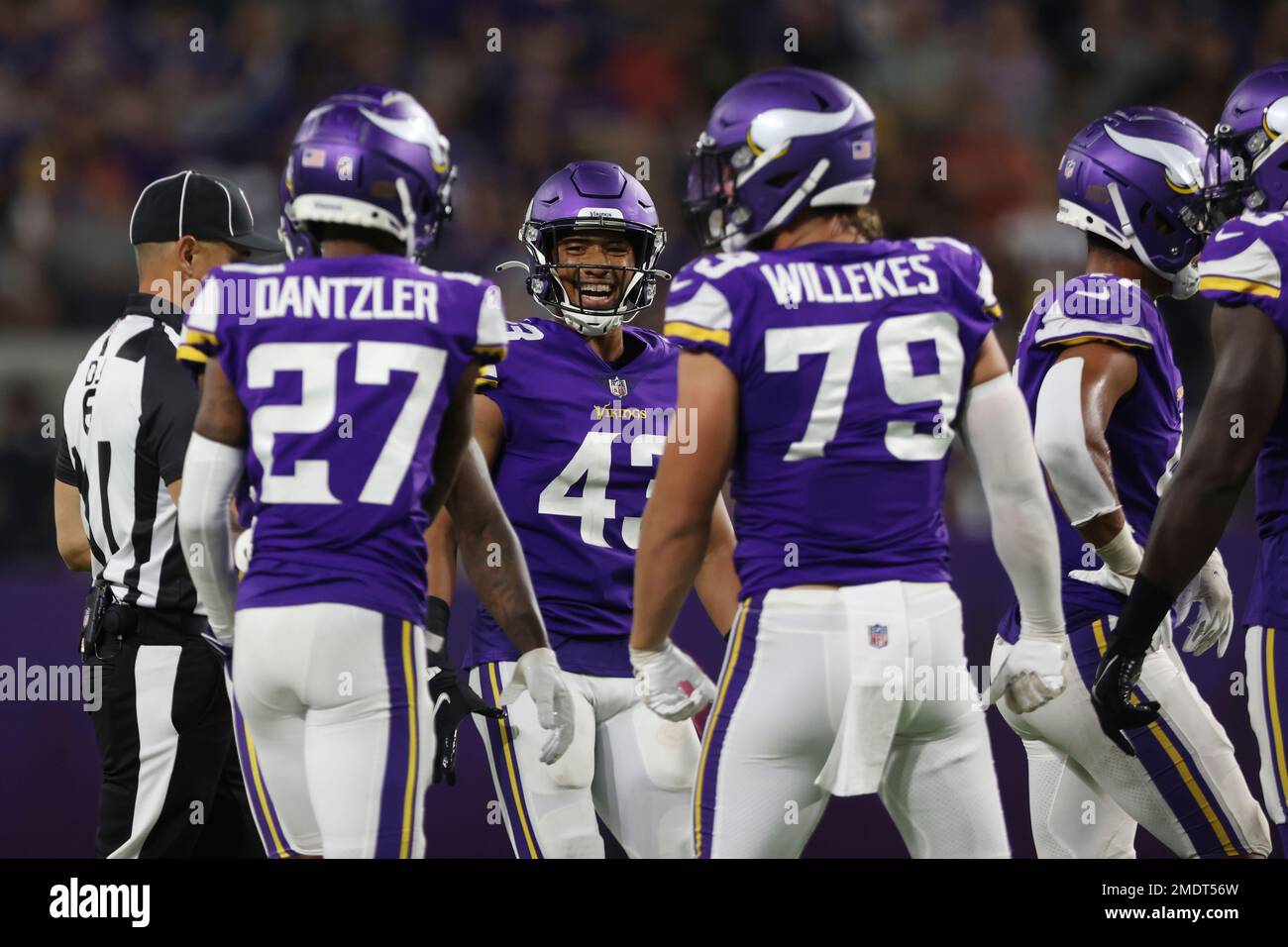 Minnesota Vikings cornerback Camryn Bynum (43) smiles with teammates ...