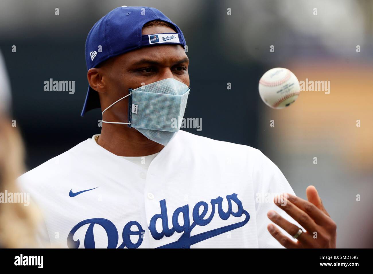 New Los Angeles Lakers NBA player Russell Westbrook juggles a baseball ...