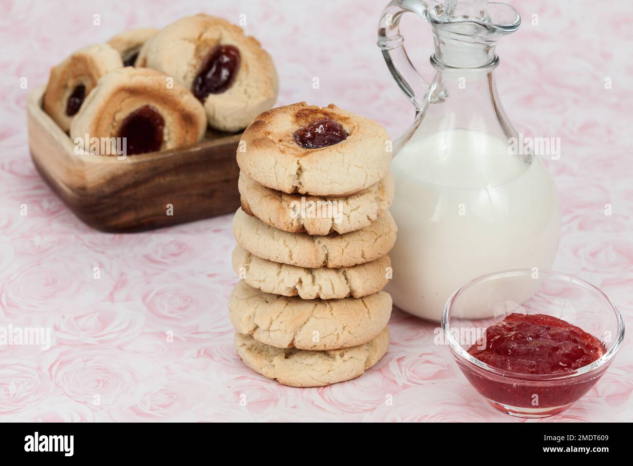Tasty butter cookies with jam point; homemade cookies Stock Photo - Alamy