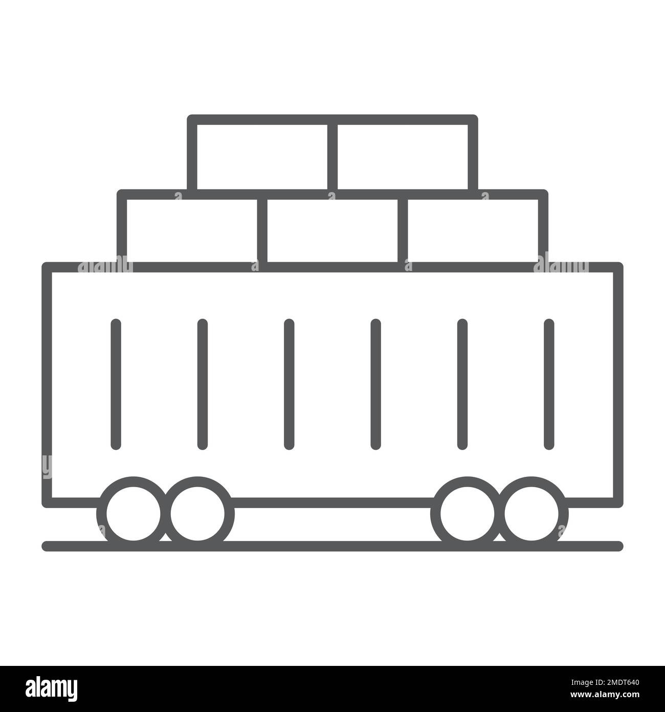 Train cargo thin line icon, transport and logistics, railway sign, vector graphics, a linear ...