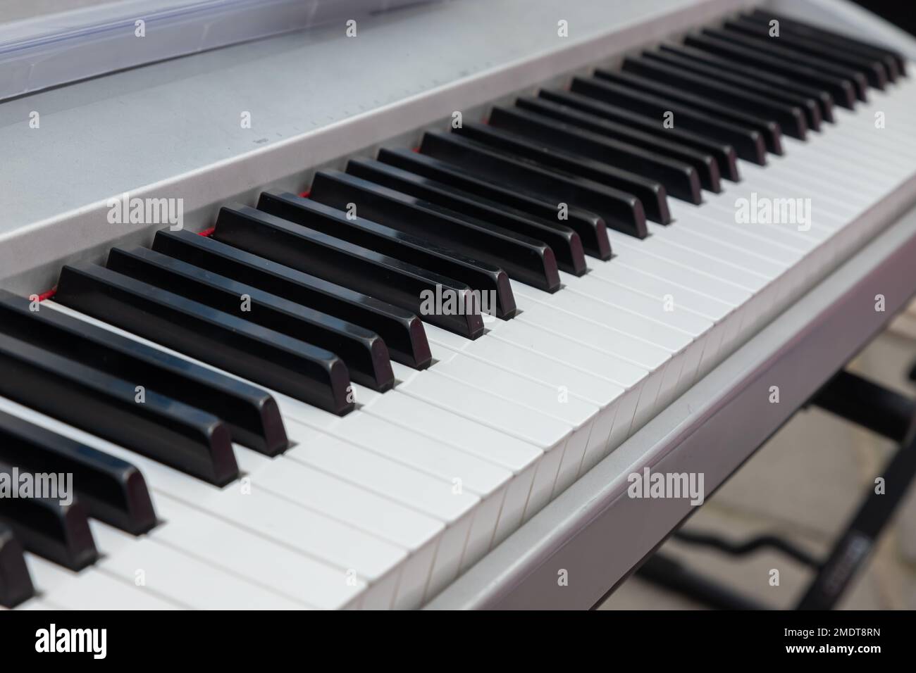 close-up of piano keys. close frontal view, black and white piano keys ...
