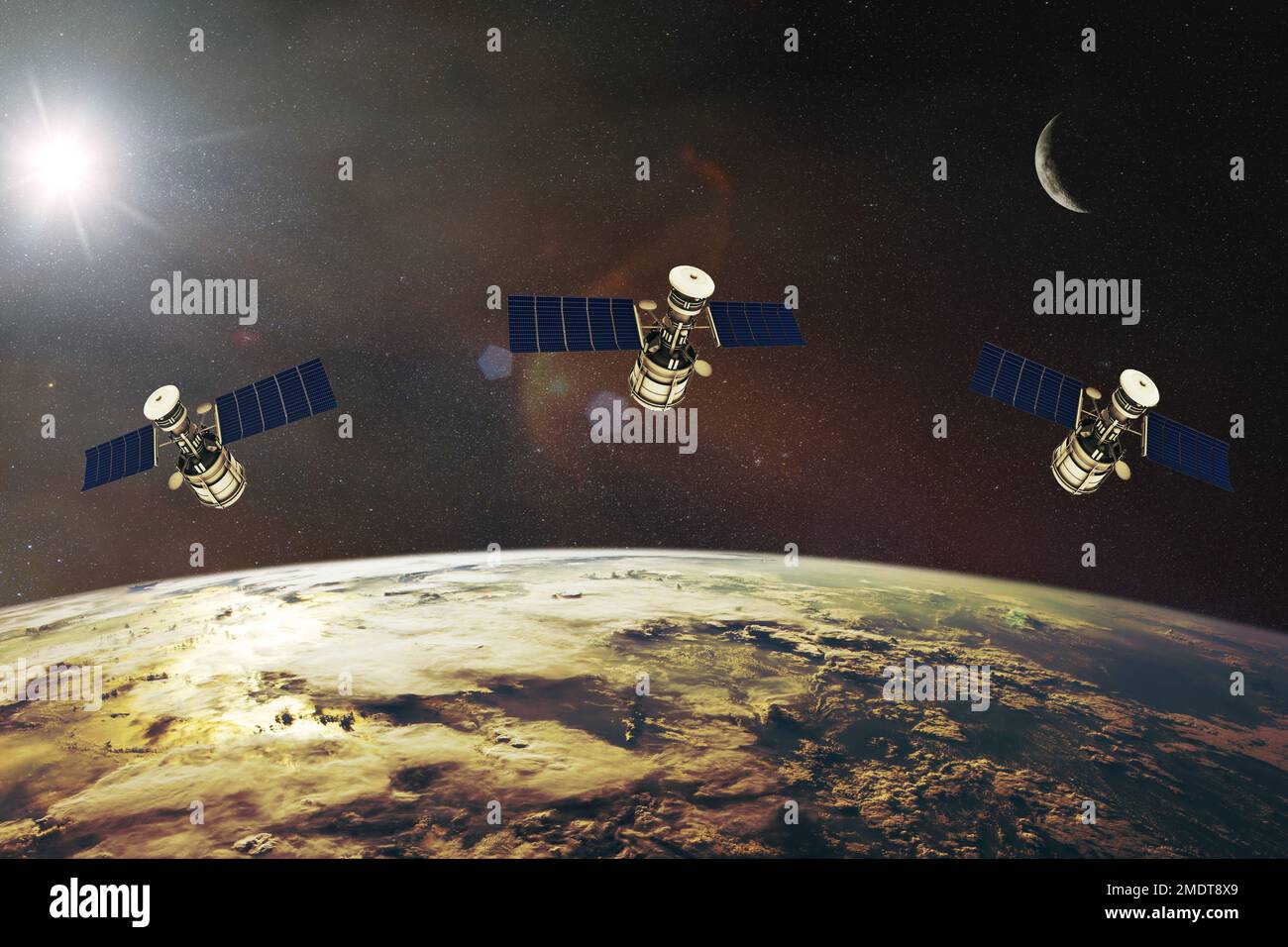 Satellites on low-Earth orbit. Elements of this image furnished by NASA ...