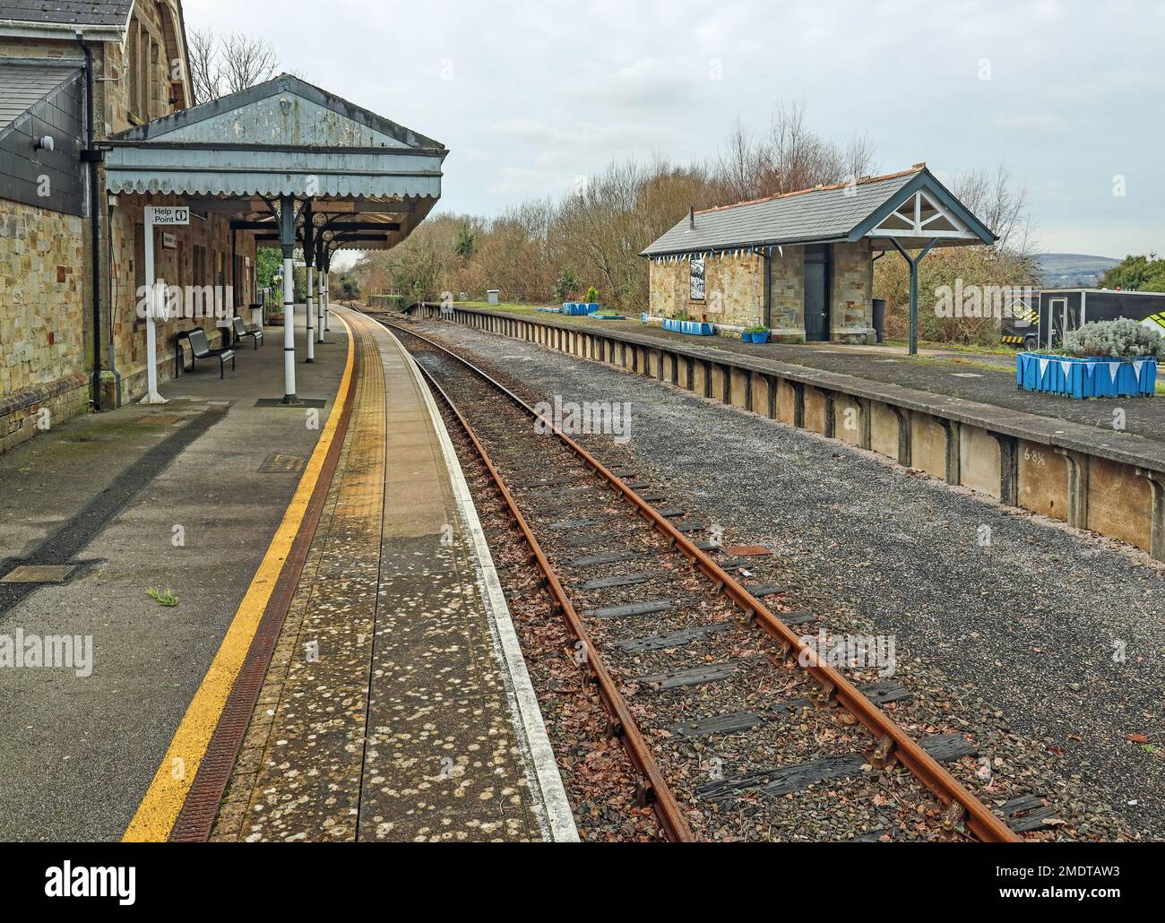 Bere Alston station on the Tamar Valley line. One platform currently in ...