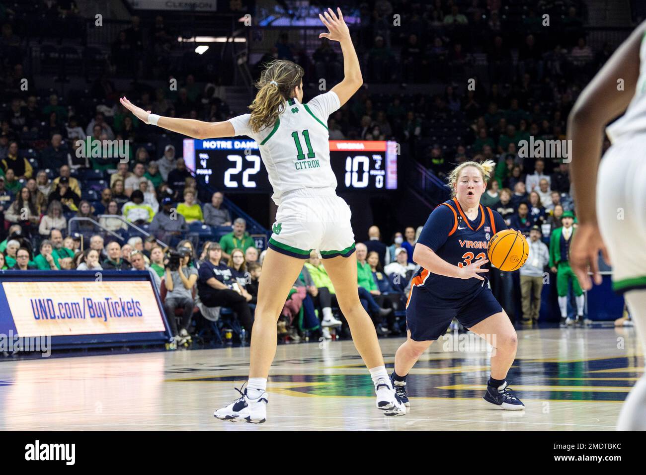 South Bend, Indiana, USA. 22nd Jan, 2023. Virginia guard Cady Pauley ...