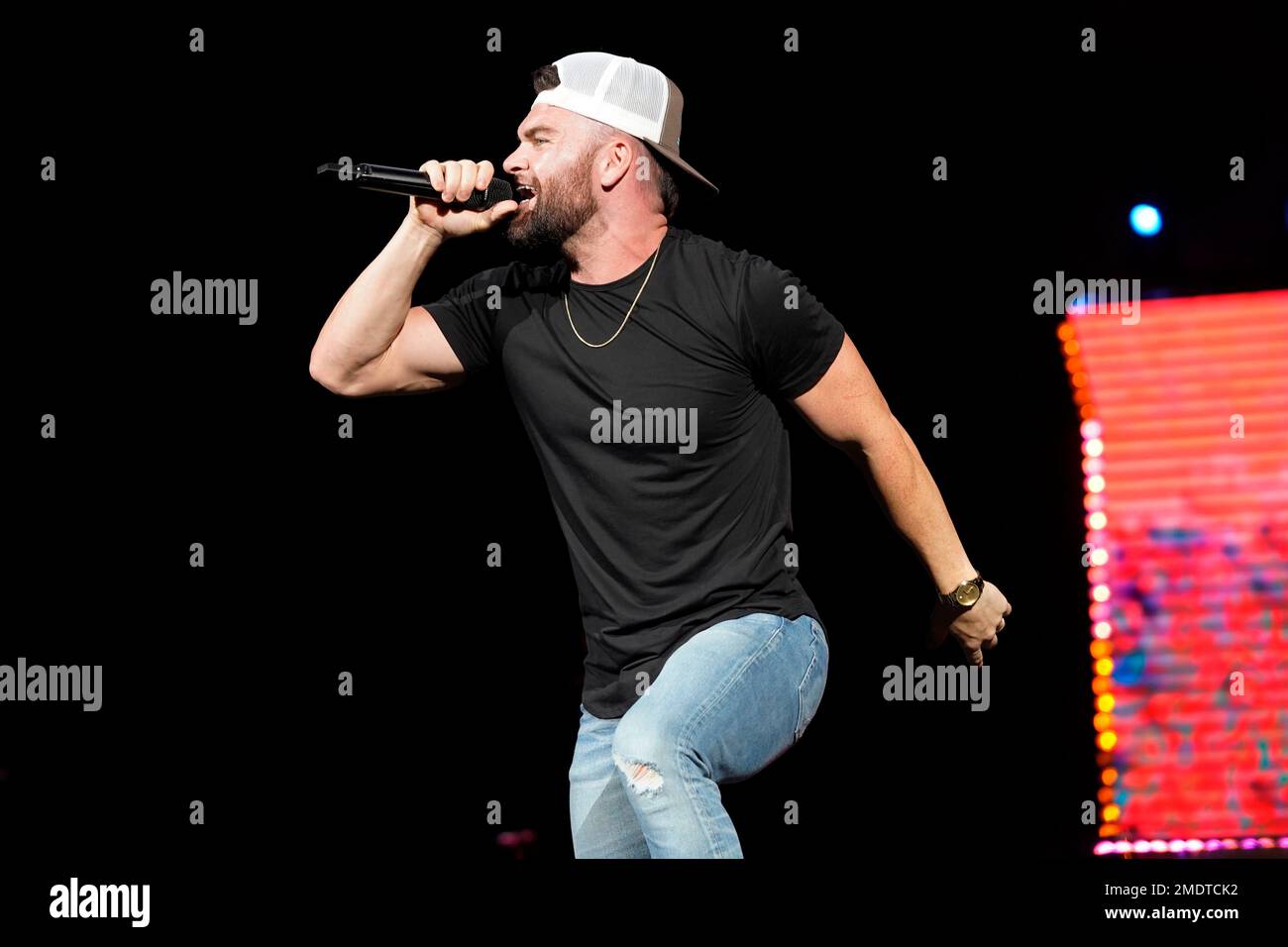 Dylan Scott performs during opening act on the Proud To Be Right Here ...