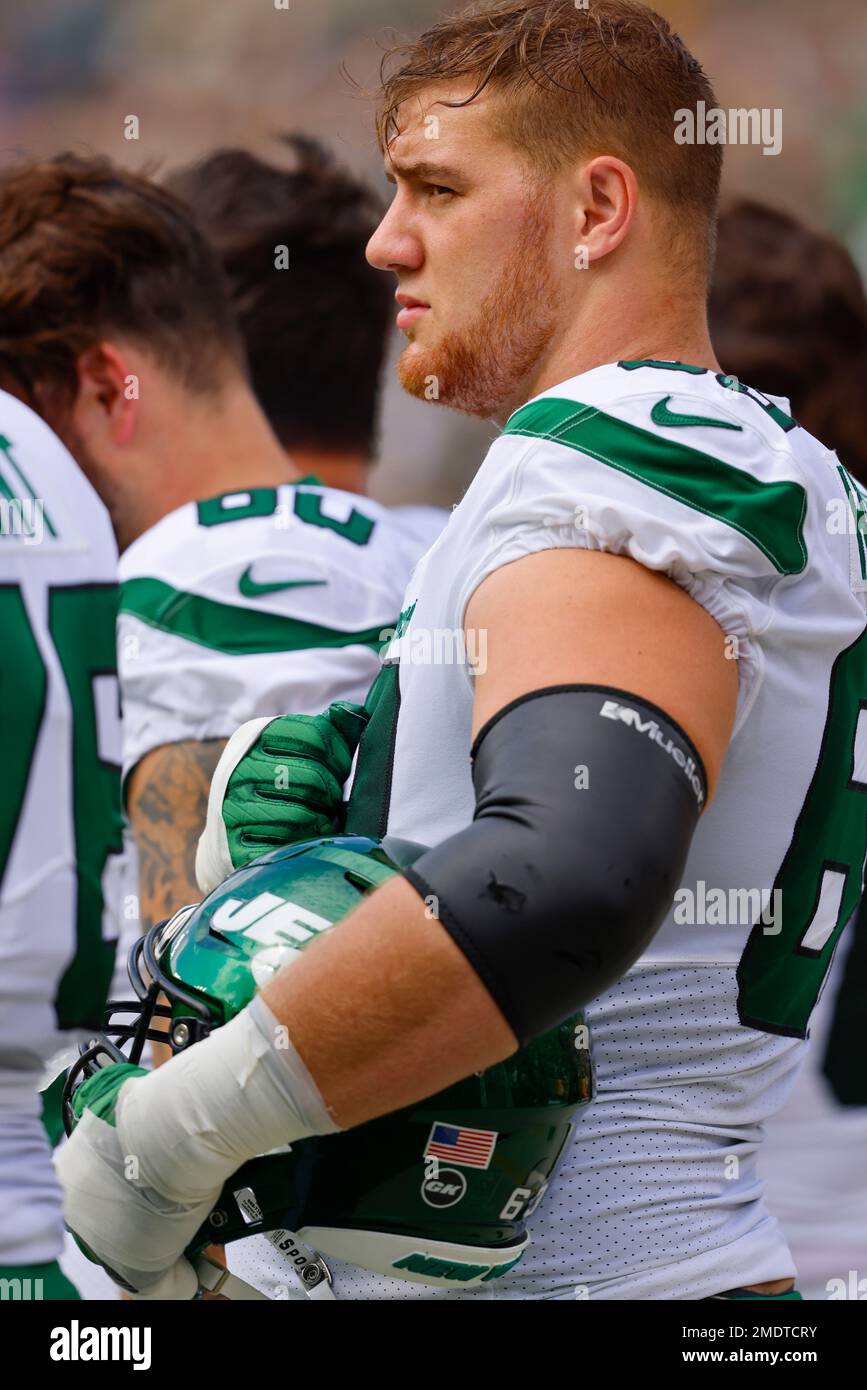 New York Jets center Leo Koloamatangi (63) during the national anthem ...