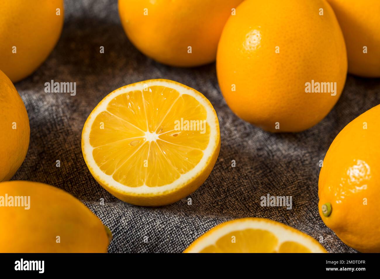 Homemade Organic Yellow Meyer Lemons in a Bunch Stock Photo - Alamy