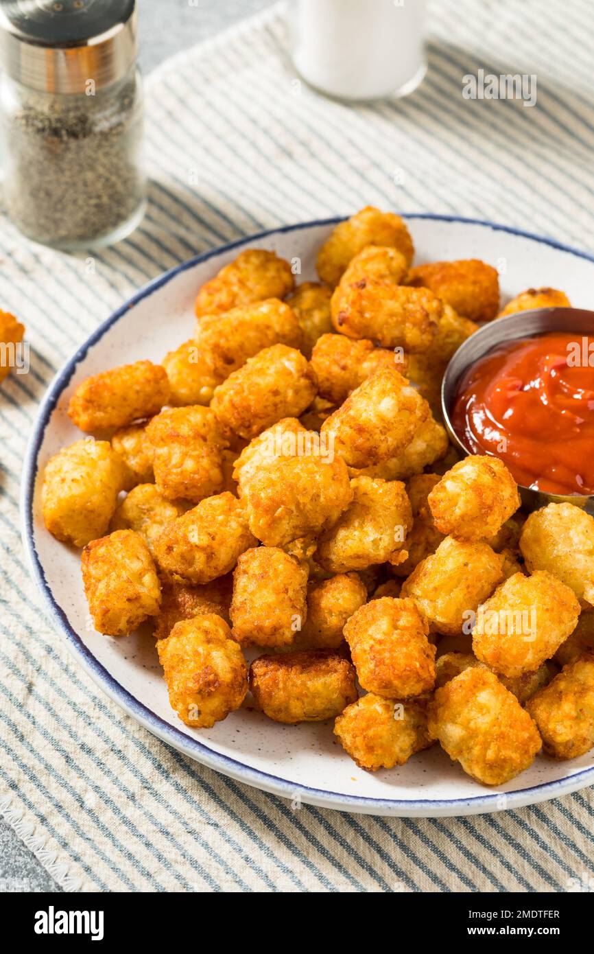 Homemade Baked Tater Tots Potatoes with Ketchup Stock Photo - Alamy