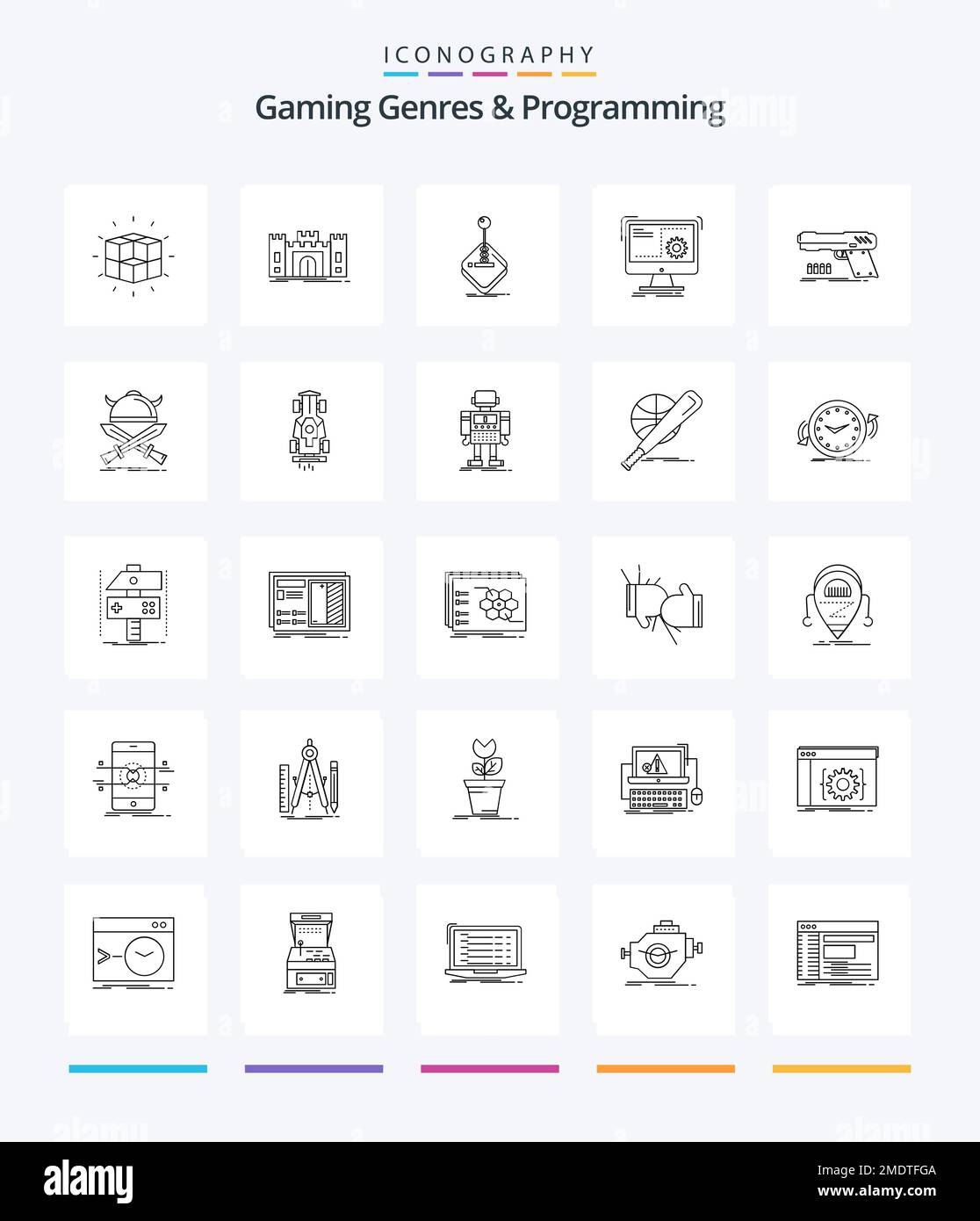 Creative Gaming Genres And Programming 25 Outline Icon Pack Such As Function Command Fortress