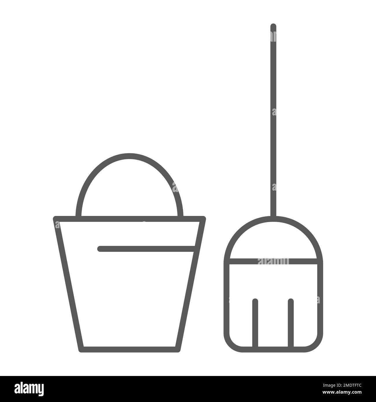 Cleaning service thin line icon, clean and wash, bucket and mop sign ...