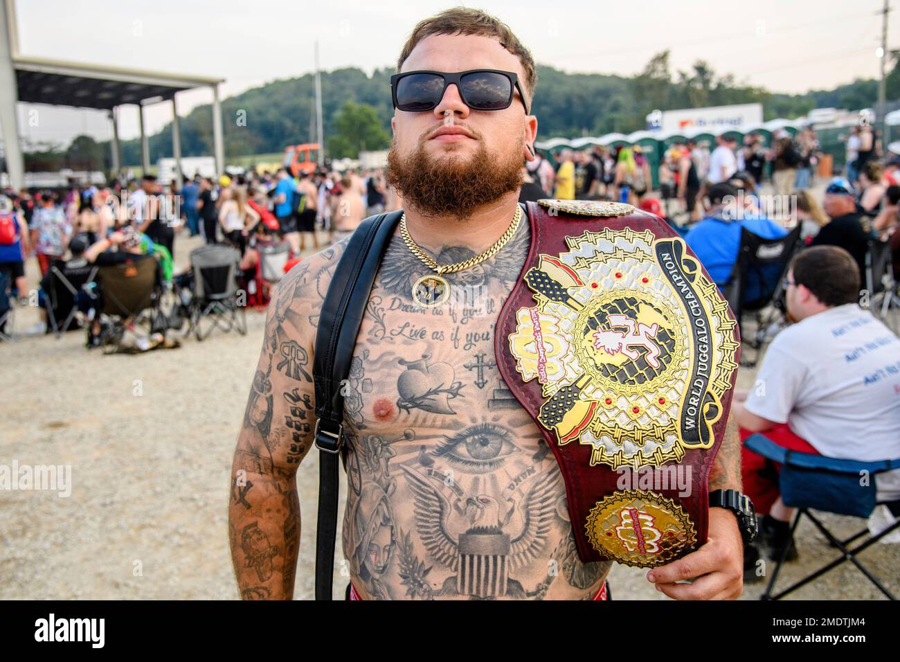 A Juggalo Championship Wrestler poses for a photo at the 2021 Gathering ...