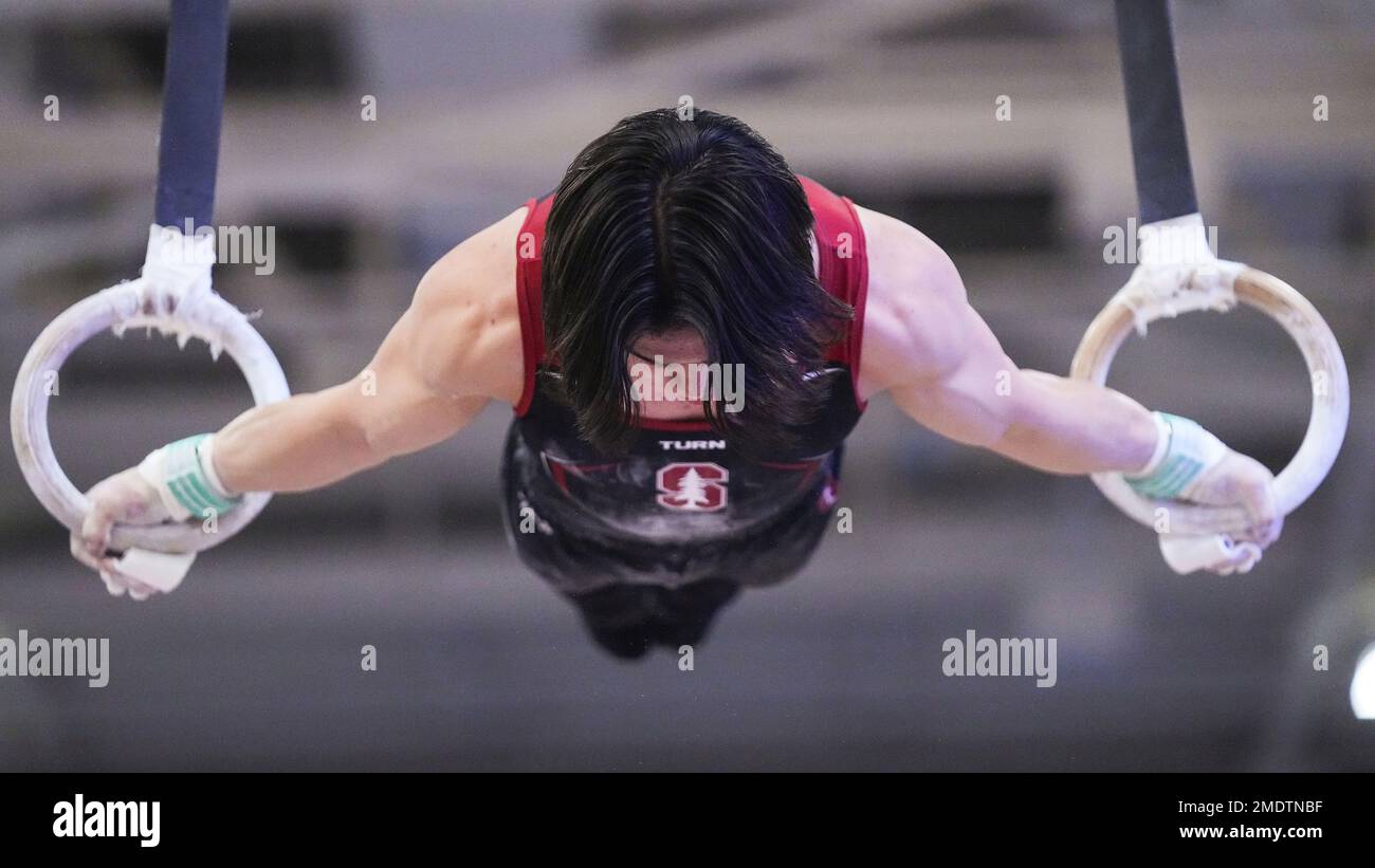 Stanford gymnast Asher Hong during an NCAA gymnastics meet on Saturday ...