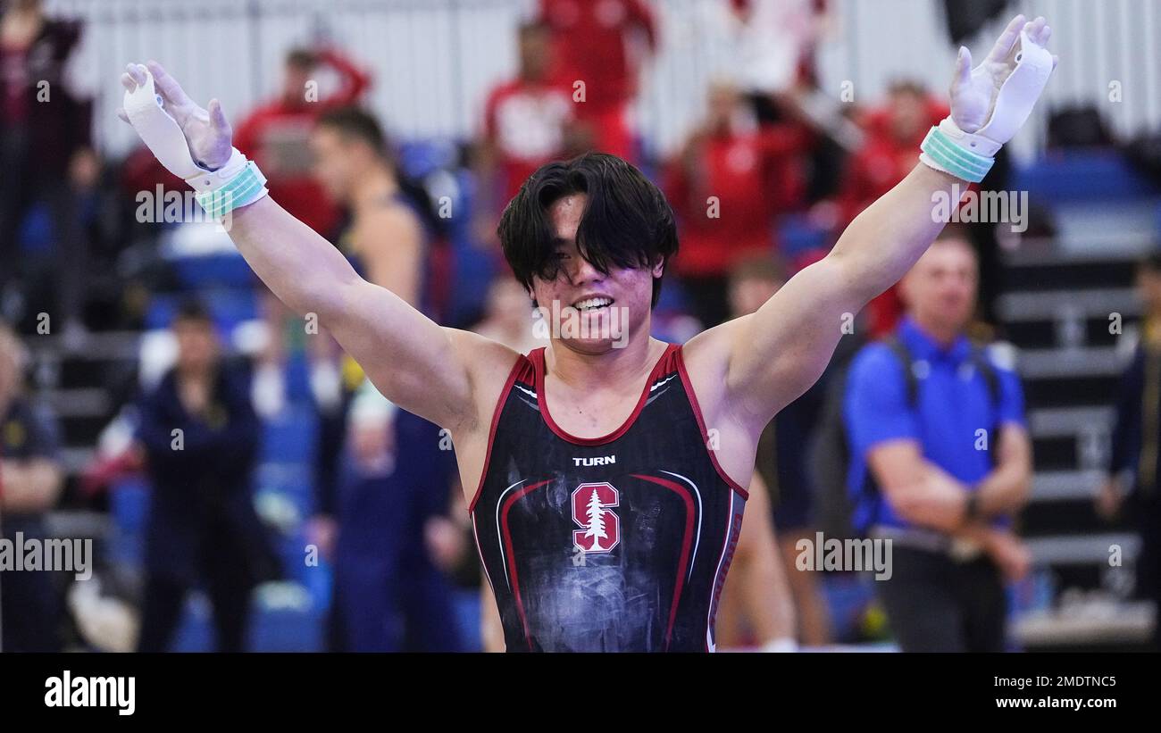 Stanford gymnast Asher Hong during an NCAA gymnastics meet on Saturday ...
