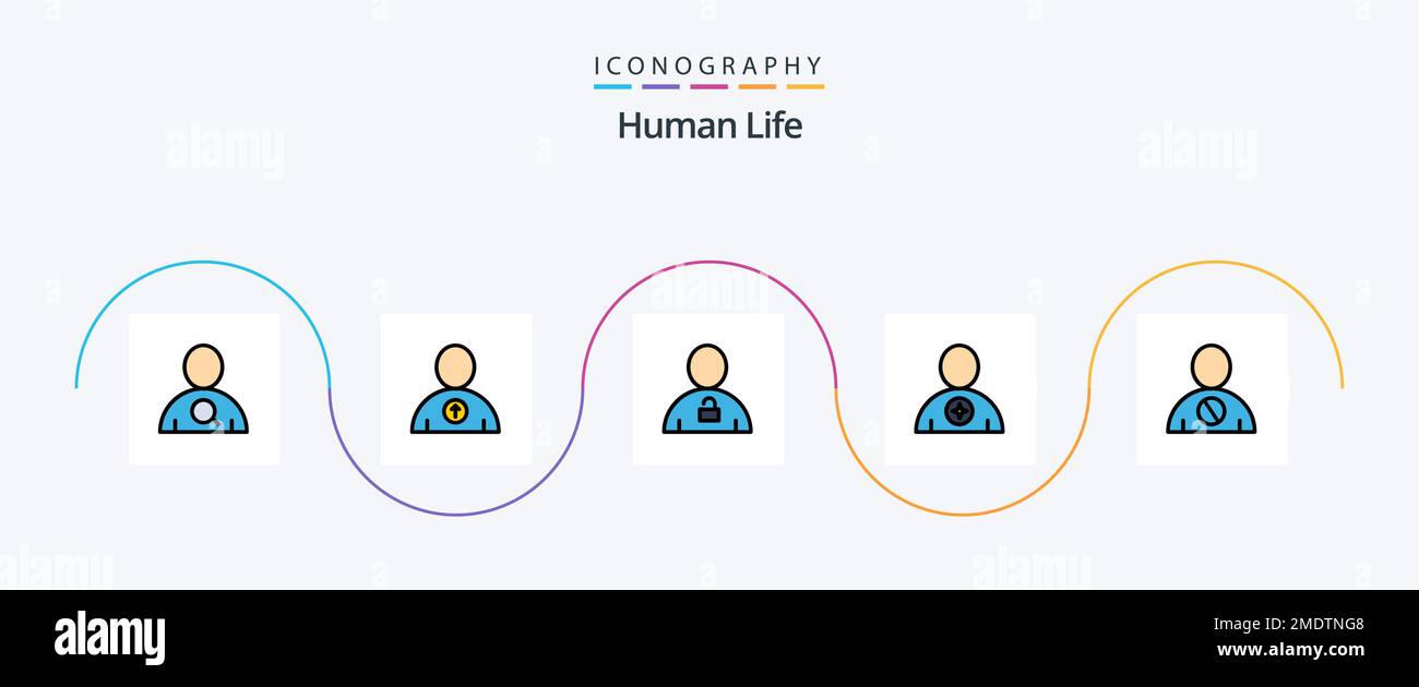 Human Line Filled Flat 5 Icon Pack Including blocked. human. human ...