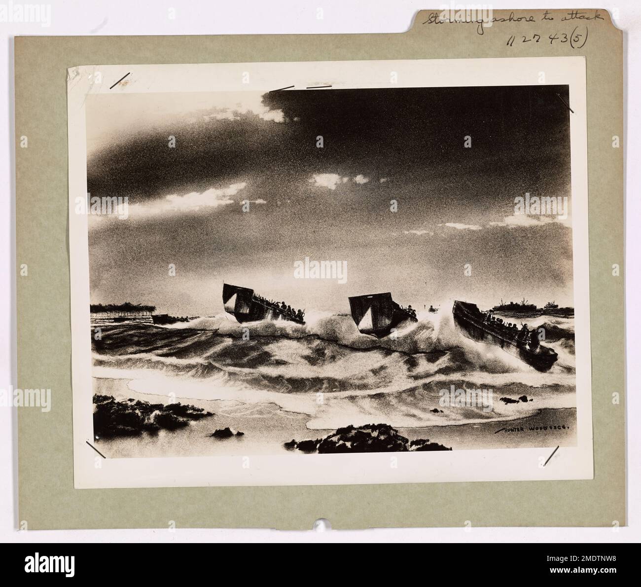 Storming Ashore to Attack. This image depicts a charcoal drawing of a ...